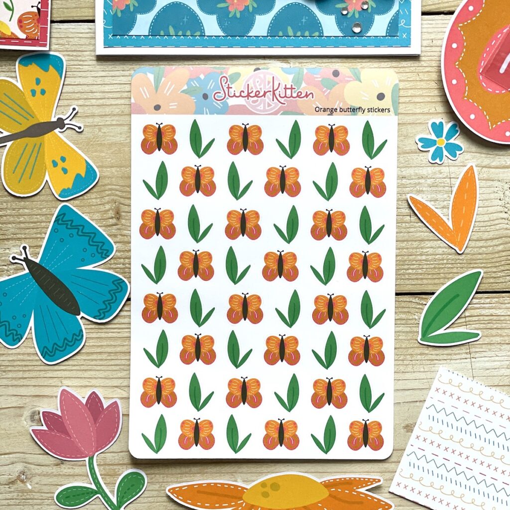 Orange Butterfly Stickers | Planner Stickers | StickerKitten UK