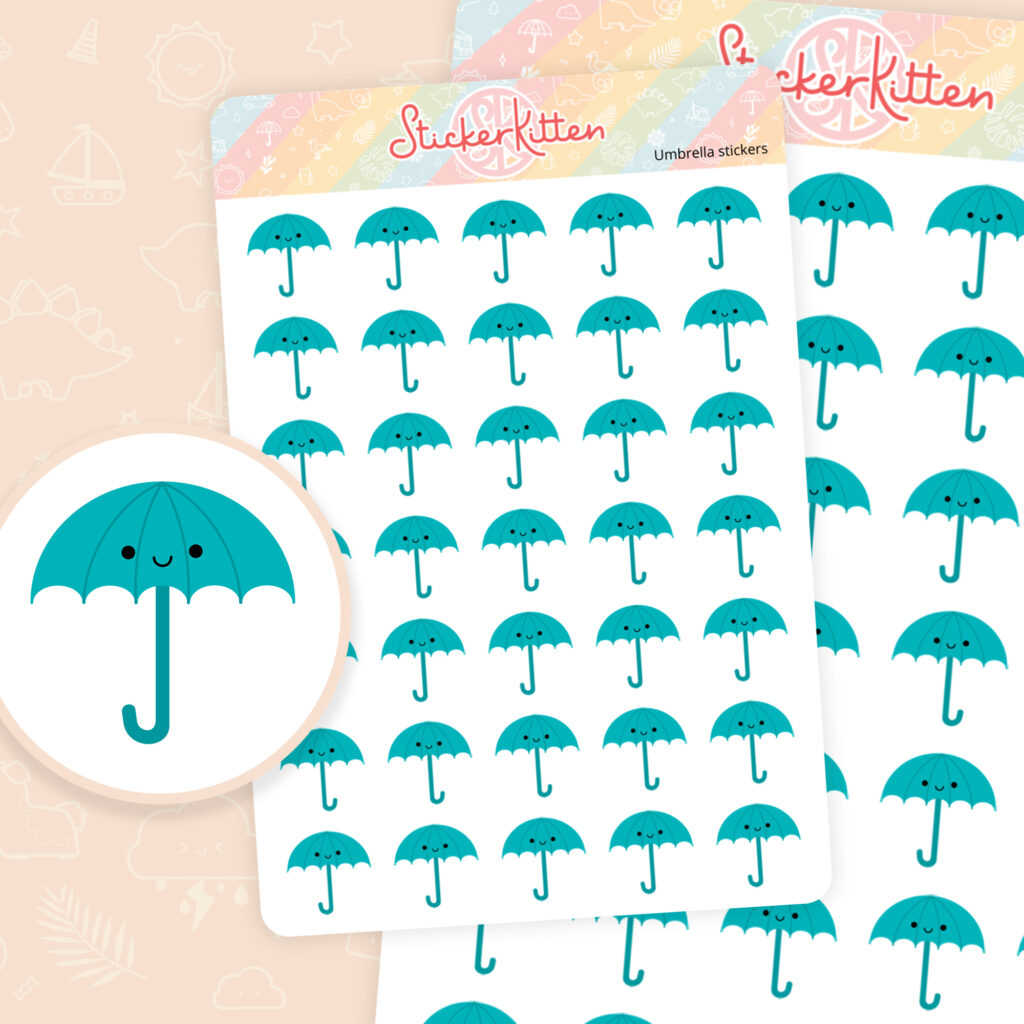 Cute Umbrella Stickers | Cute Planner and Journal Stickers UK